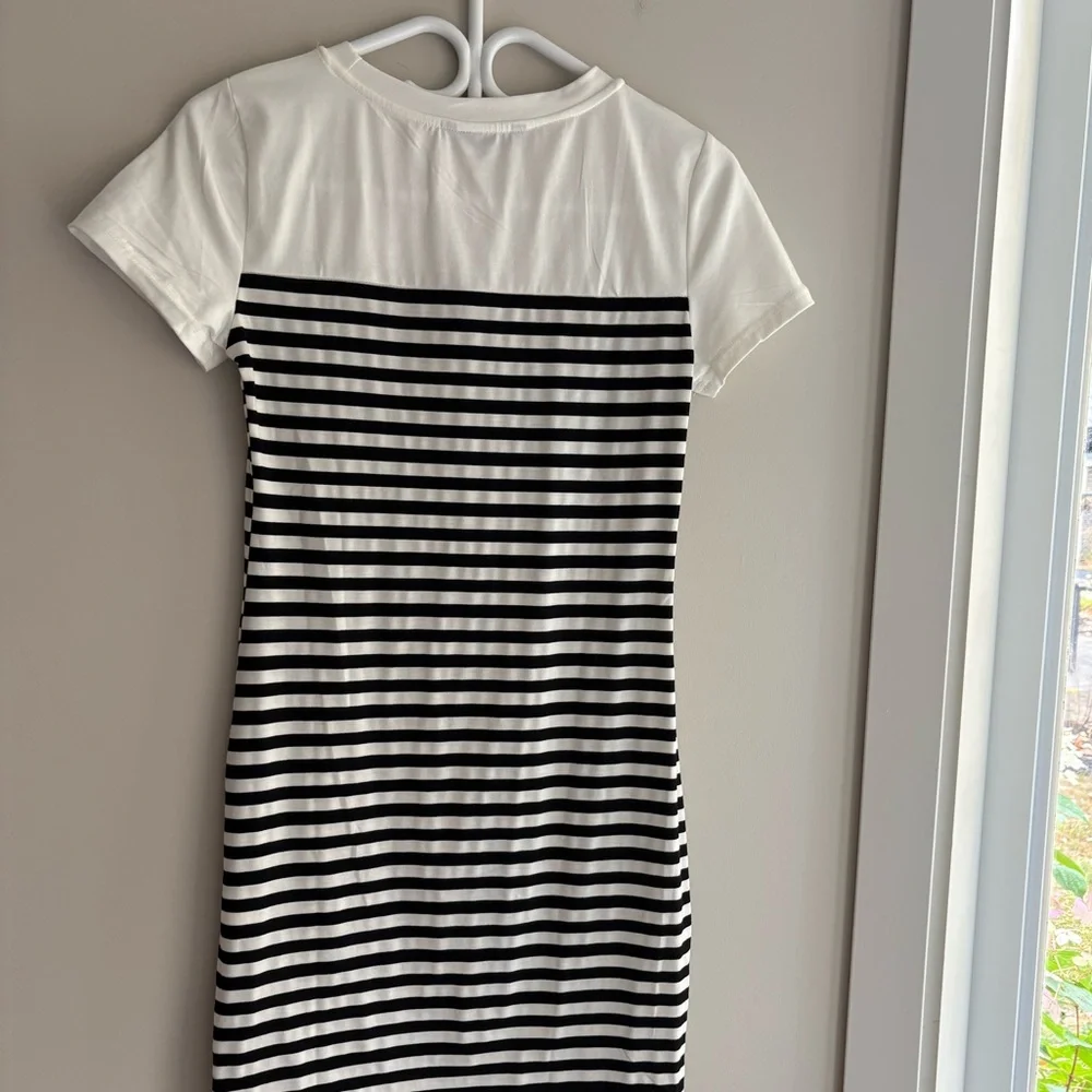 Dresses | Black And Marine Blue Striped Tshirt Dress | Poshmark